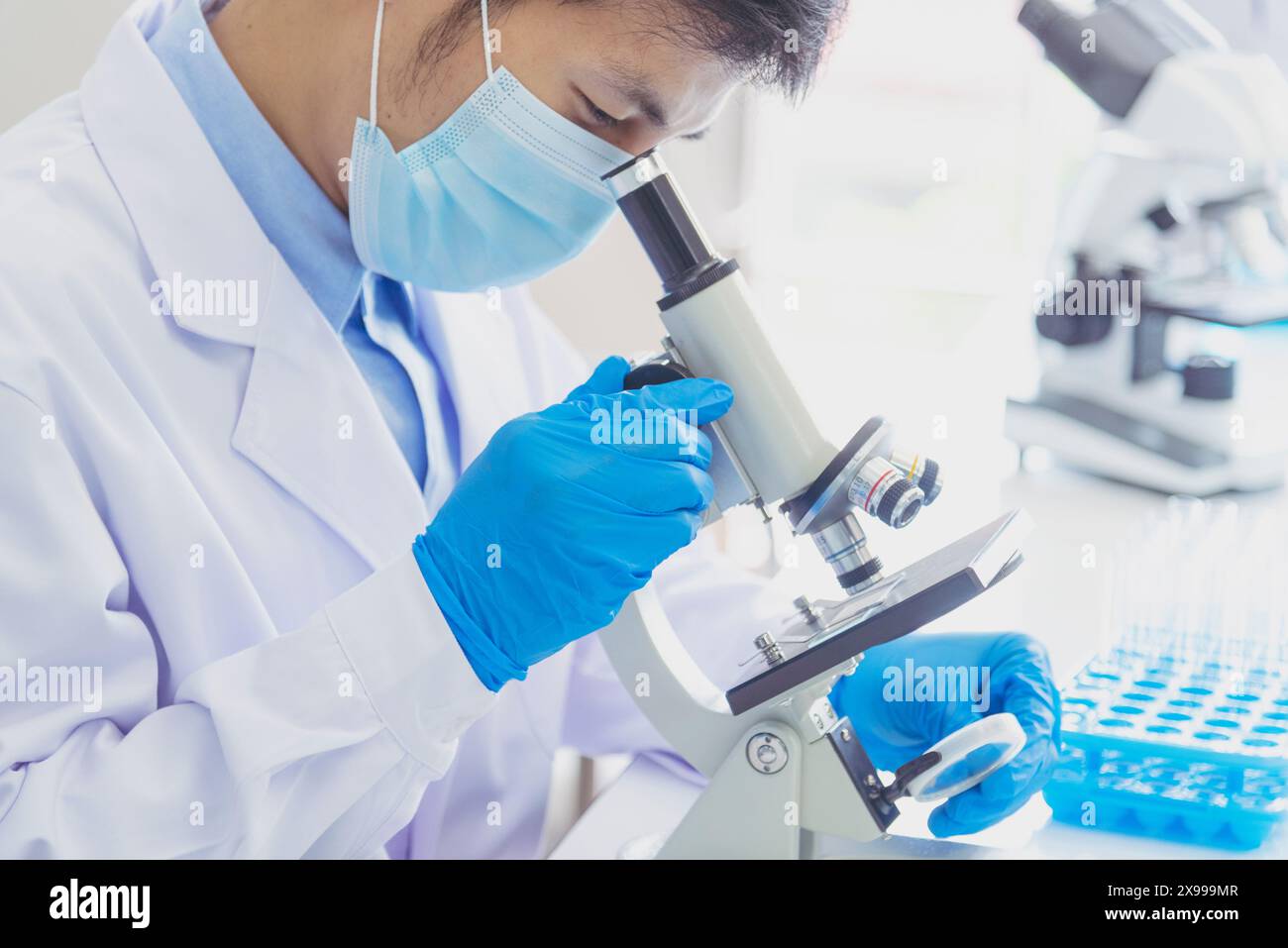 Scientist covid-19 virus antibody sample in laboratory research ...