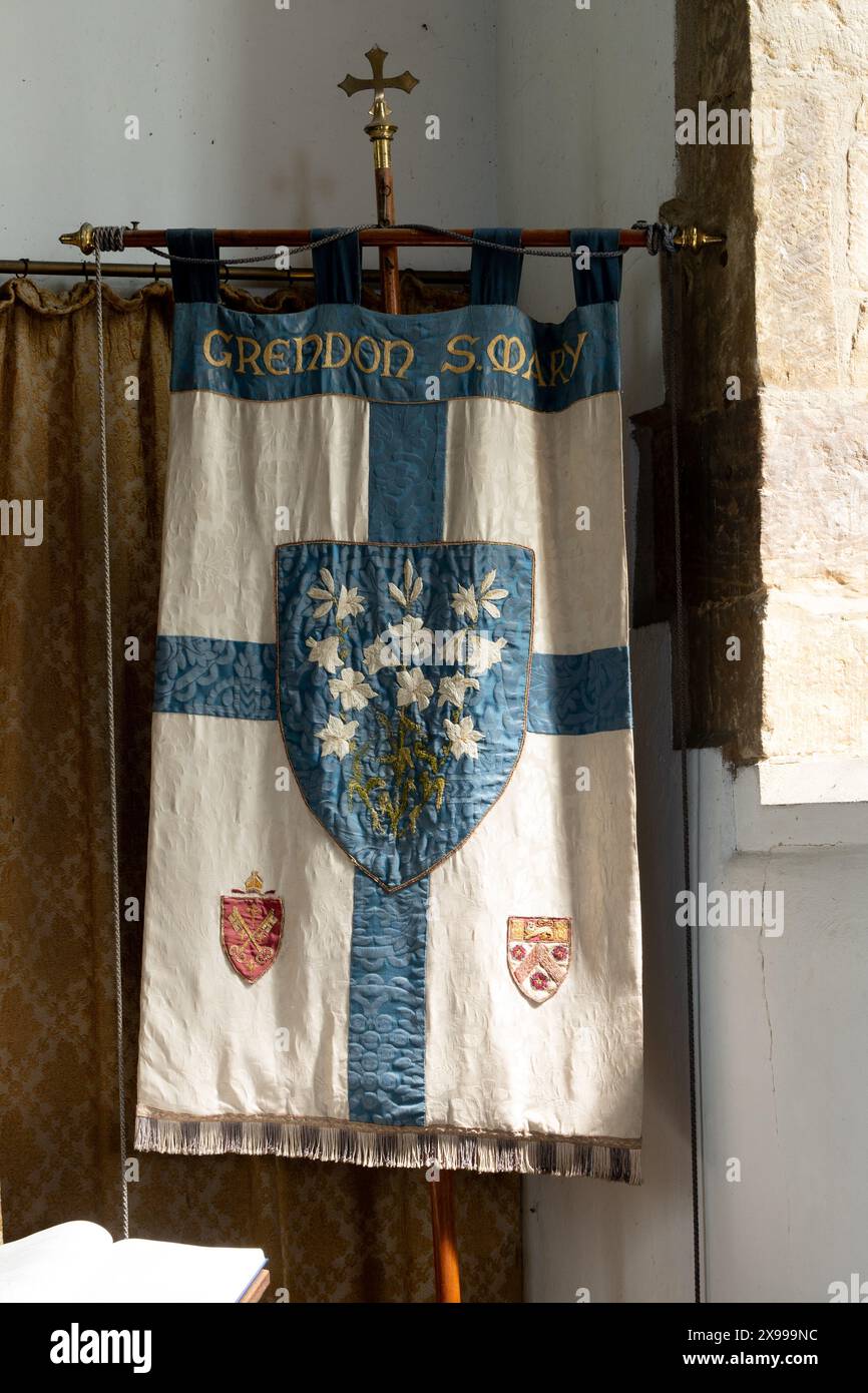 St. Mary`s Church banner, Grendon, Northamptonshire, England, UK Stock ...