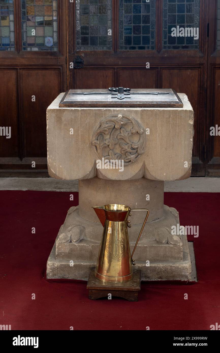 The font, St. Mary`s Church, Grendon, Northamptonshire, England, UK ...