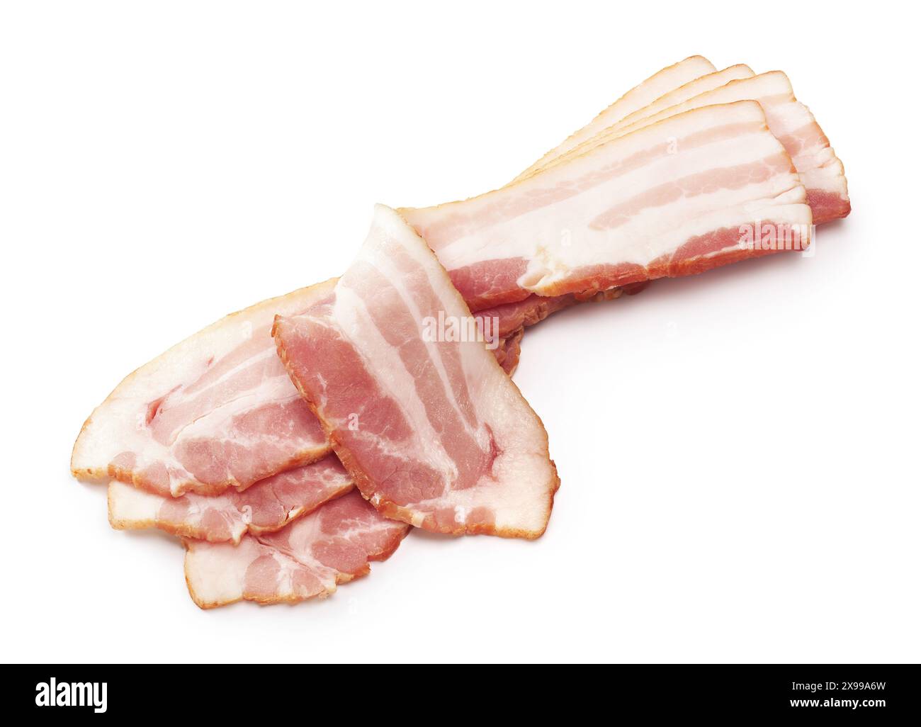 Raw bacon slices isolated on white background Stock Photo - Alamy