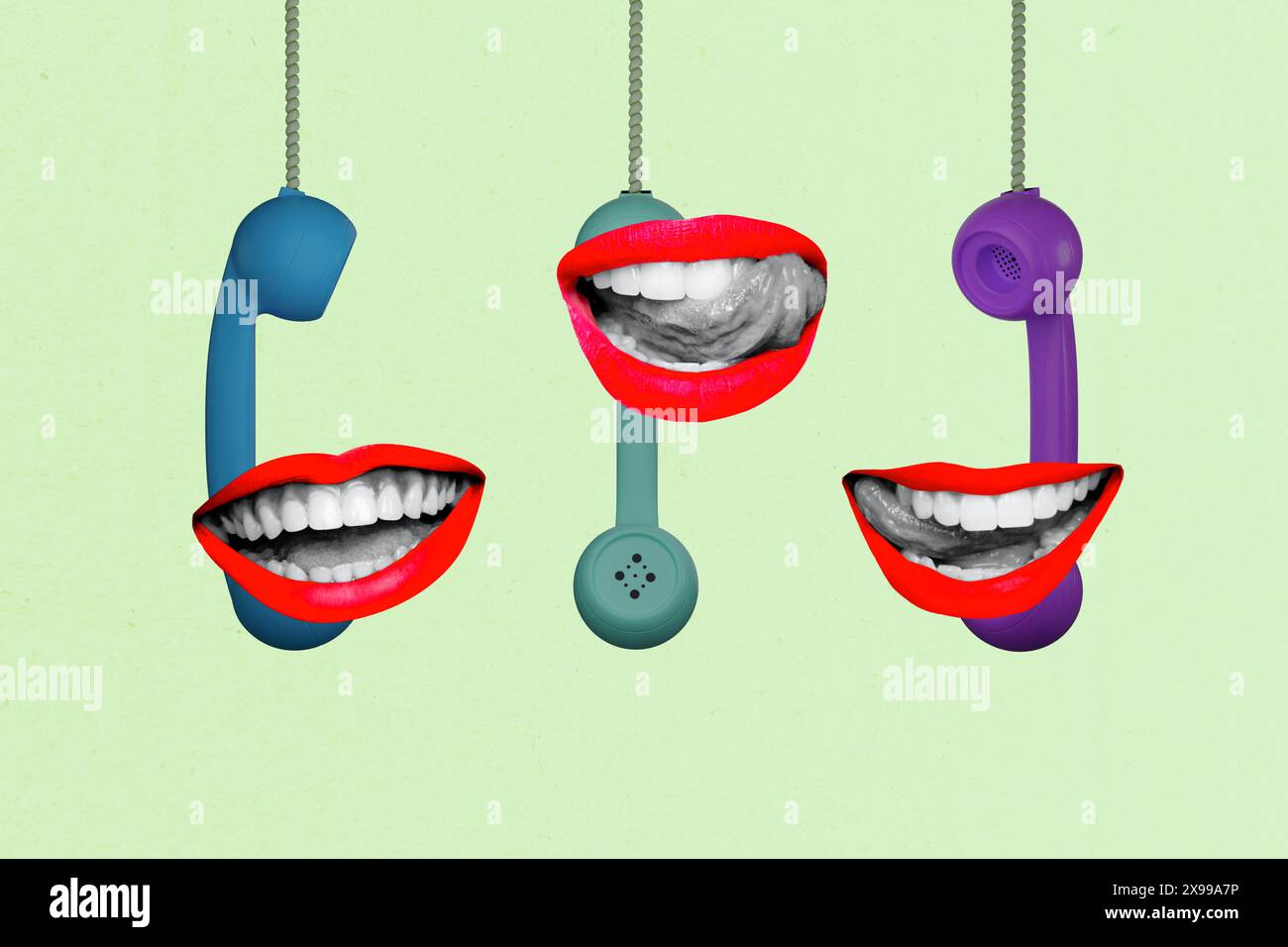 Creative picture collage woman face fragments mouths smile pomade lips ...