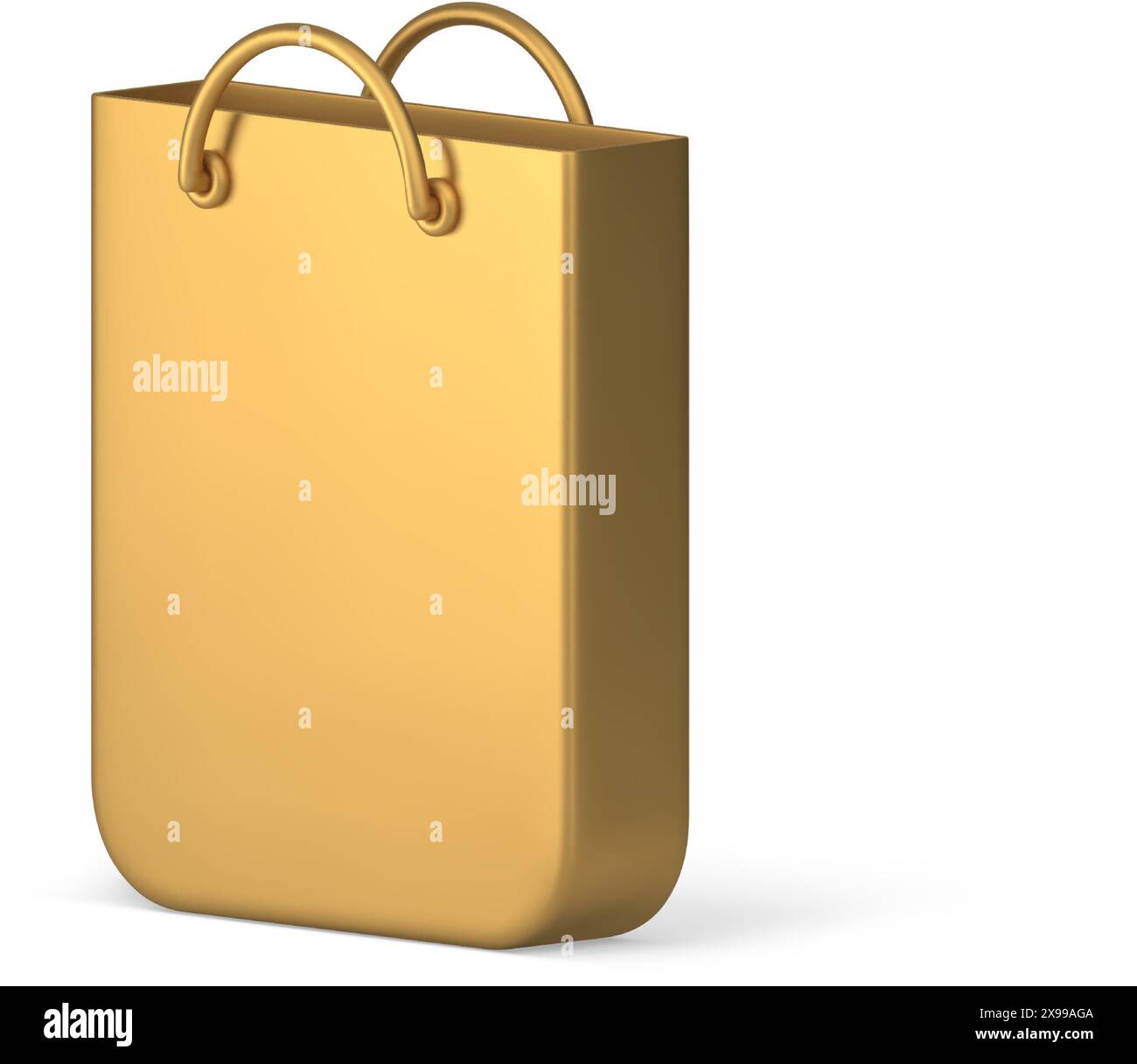 Golden shopping bag with handles purchase goods buying take away ...