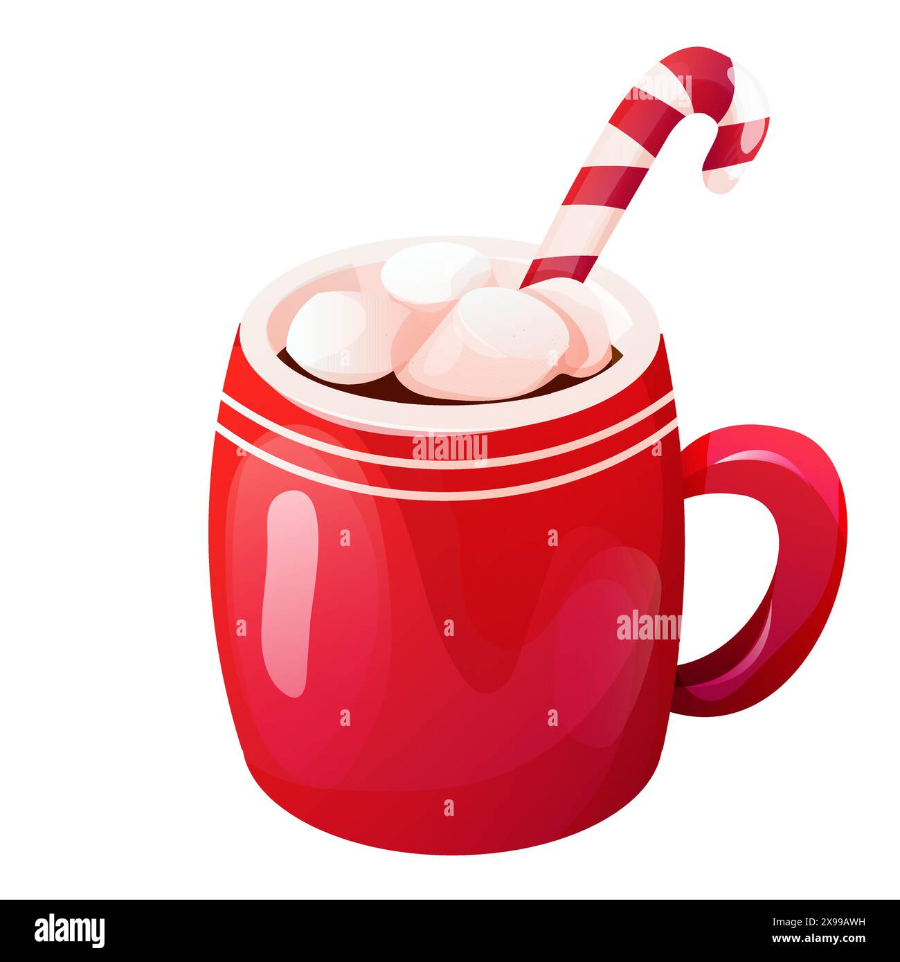 Christmas holiday red mug with hot beverage, marshmallow isolated on ...