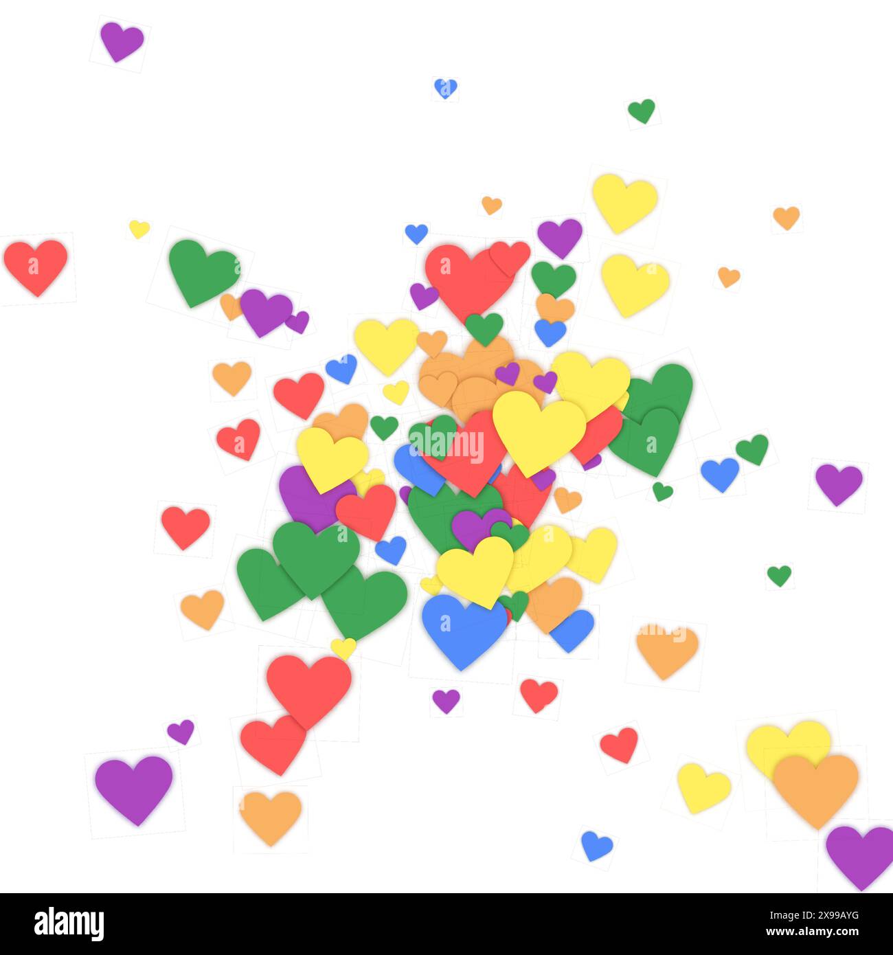 Flying hearts for valentine's day. Rainbow colored scattered hearts ...