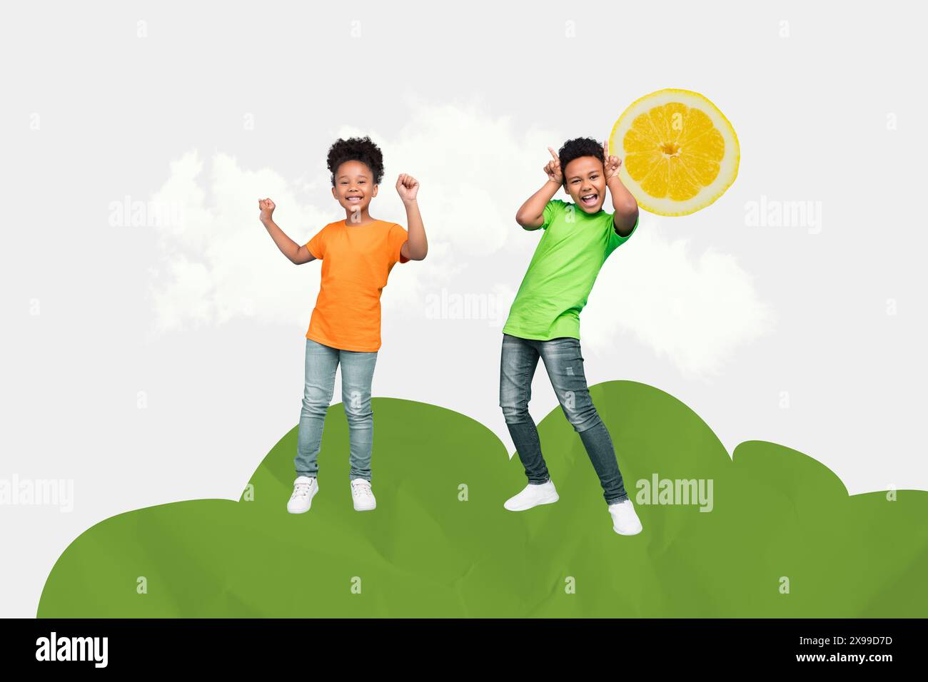 Composite collage picture image of two kids dancing have fun isolated ...