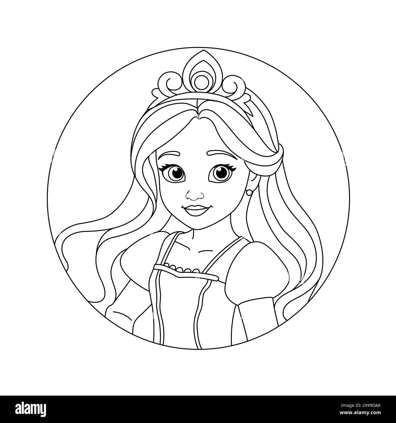 Cute Princess Portrait Coloring Page. Beautiful Fairy Princess Smiling ...