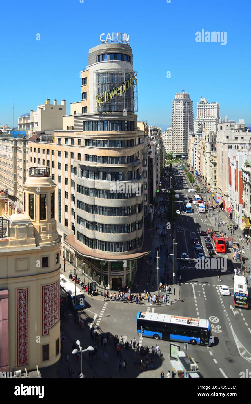 Madrid, Spain - April 12, 2024. The Edificio Carrión or Edificio Capitol in Gran Via near Callao ...