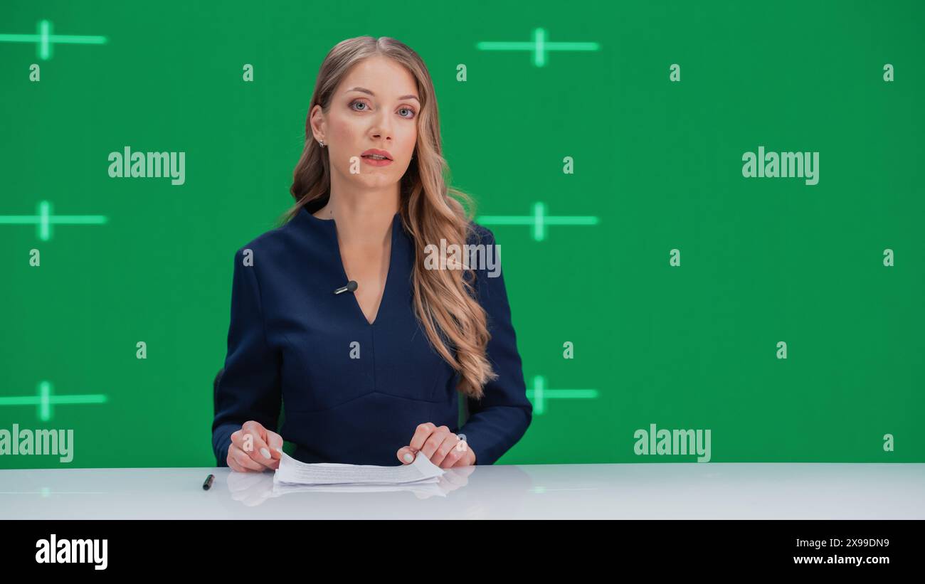 Newsroom TV Studio Live News Program with Green Screen Background ...