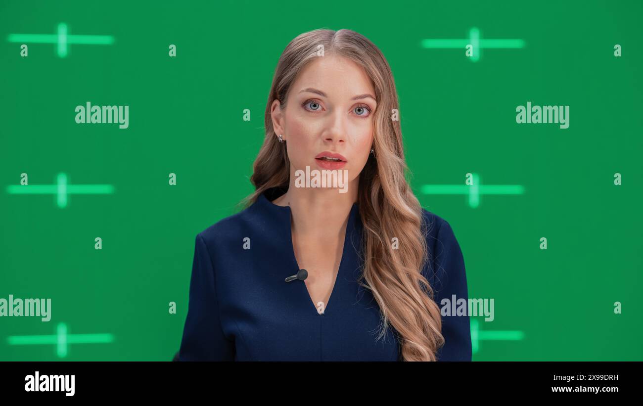 Newsroom TV Studio Live News Program with Green Screen Background ...