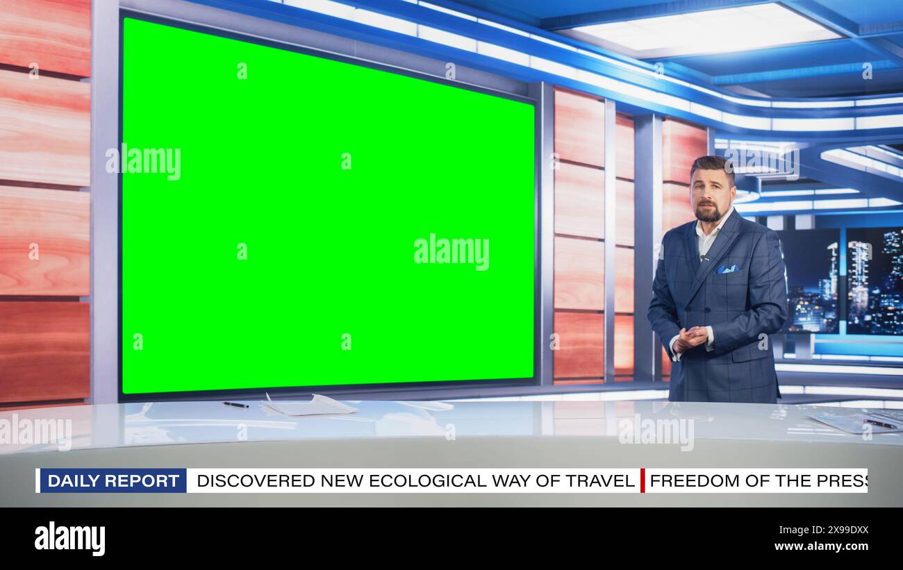 Talk Show TV Program: Handsome White Male Presenter Standing in ...