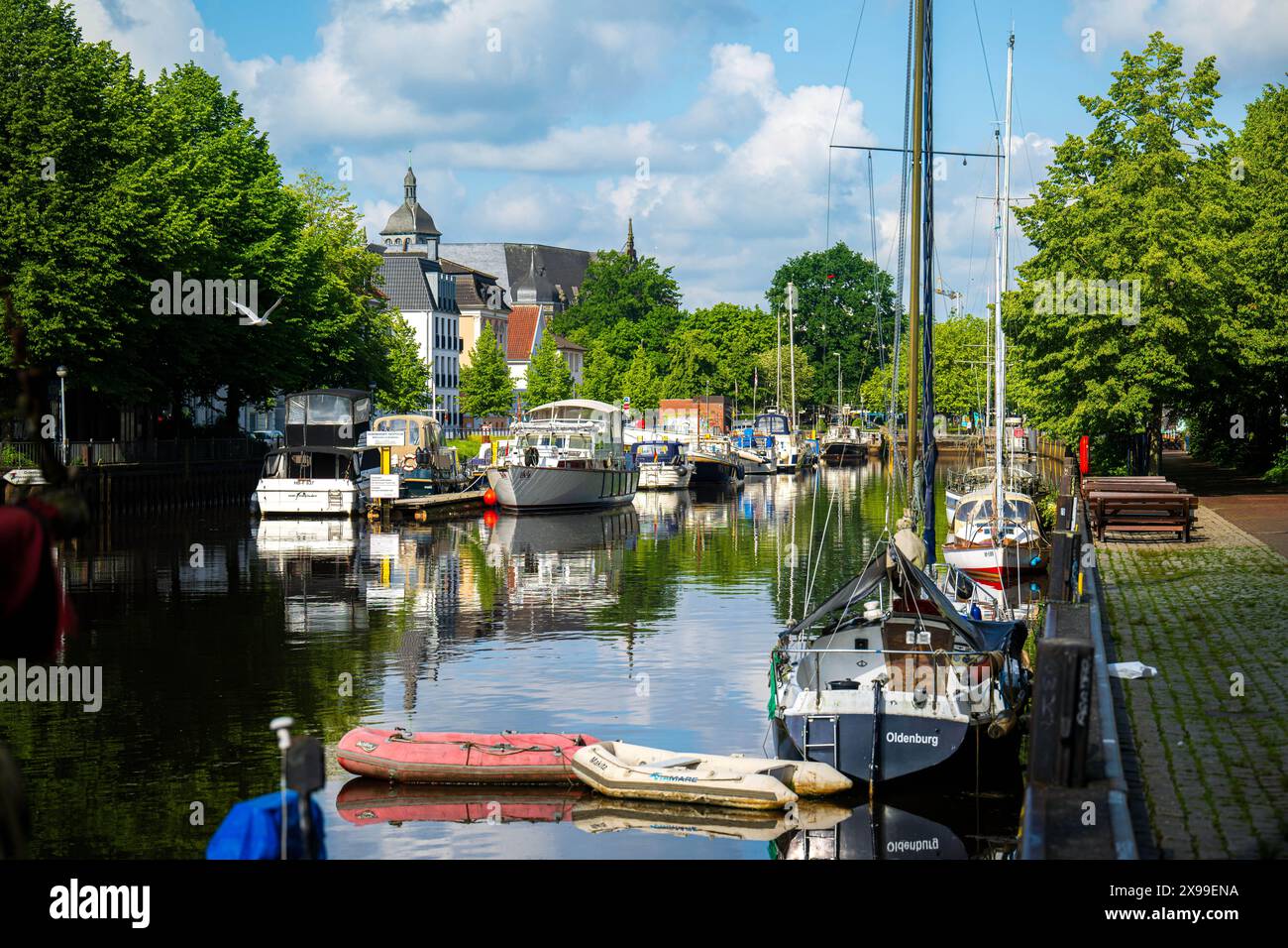 Oldenburg, Germany. 30th May, 2024. Boats moored in the sunshine in ...