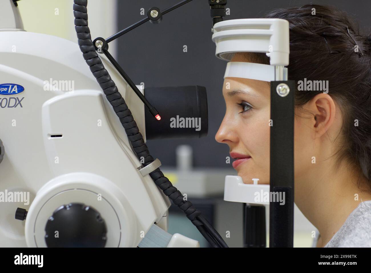 Eye examination Doctor using a retinal camera during an angiography ...