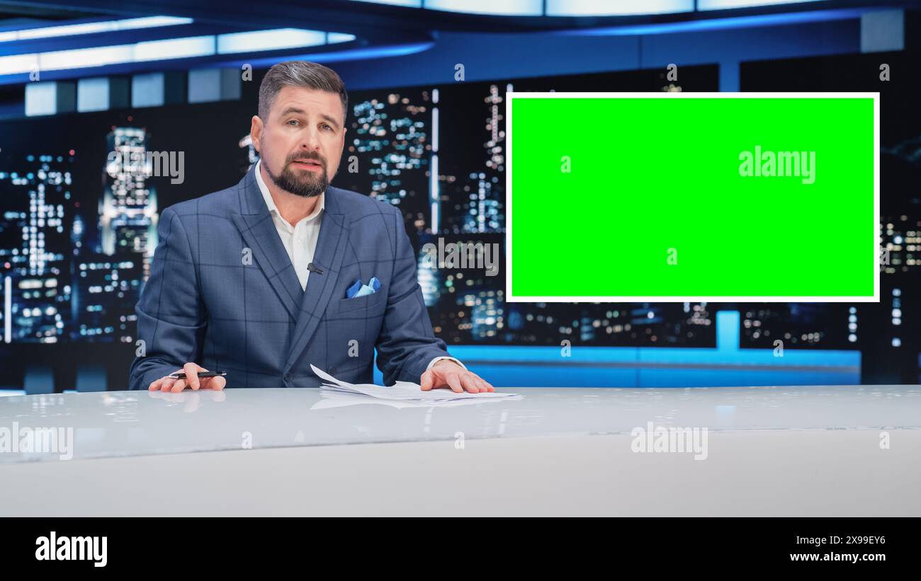 Late Night TV Talk Show Live News Program: Anchorman Presenter ...