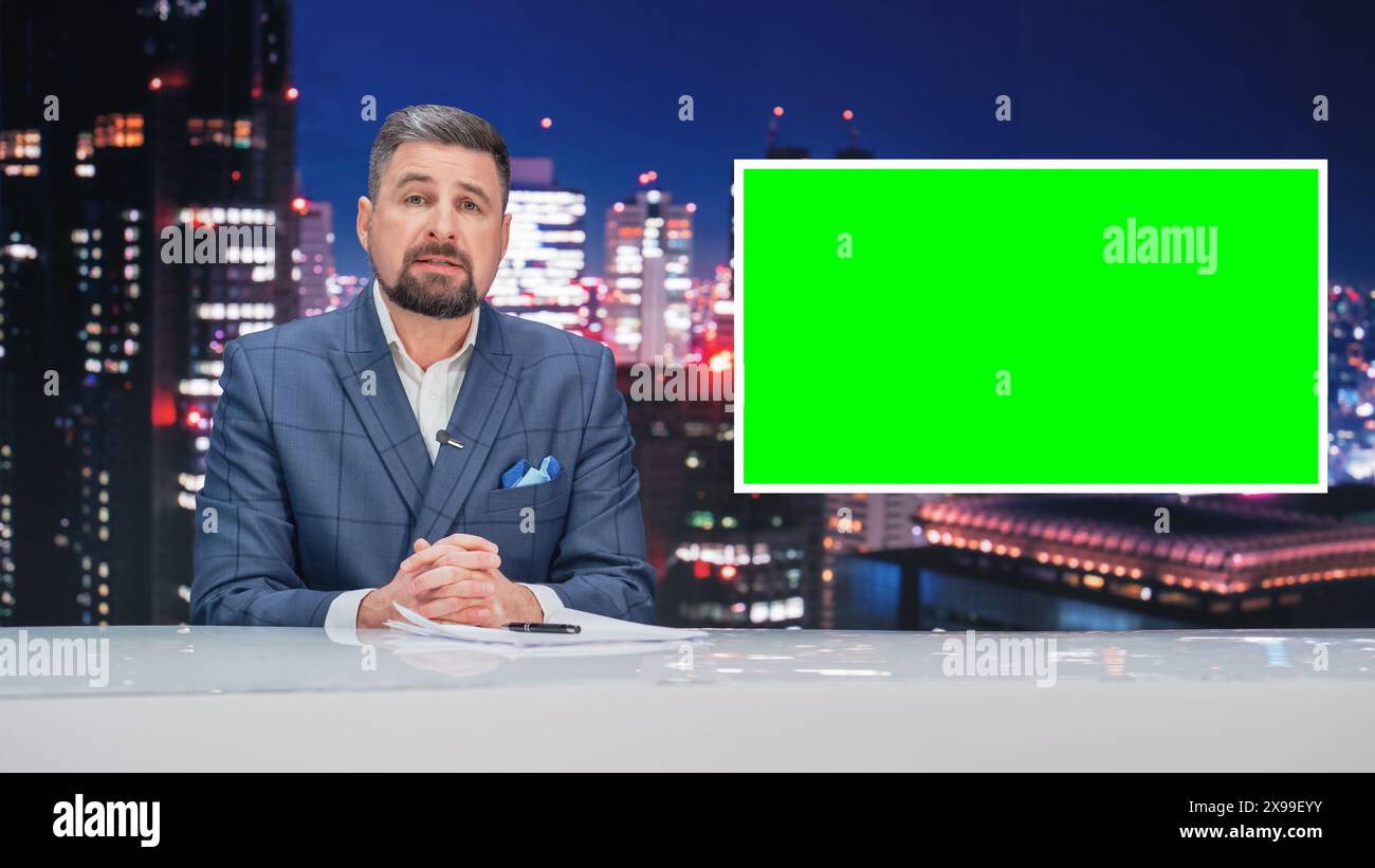 Late Night TV Talk Show Live News Program: Anchorman Presenter ...