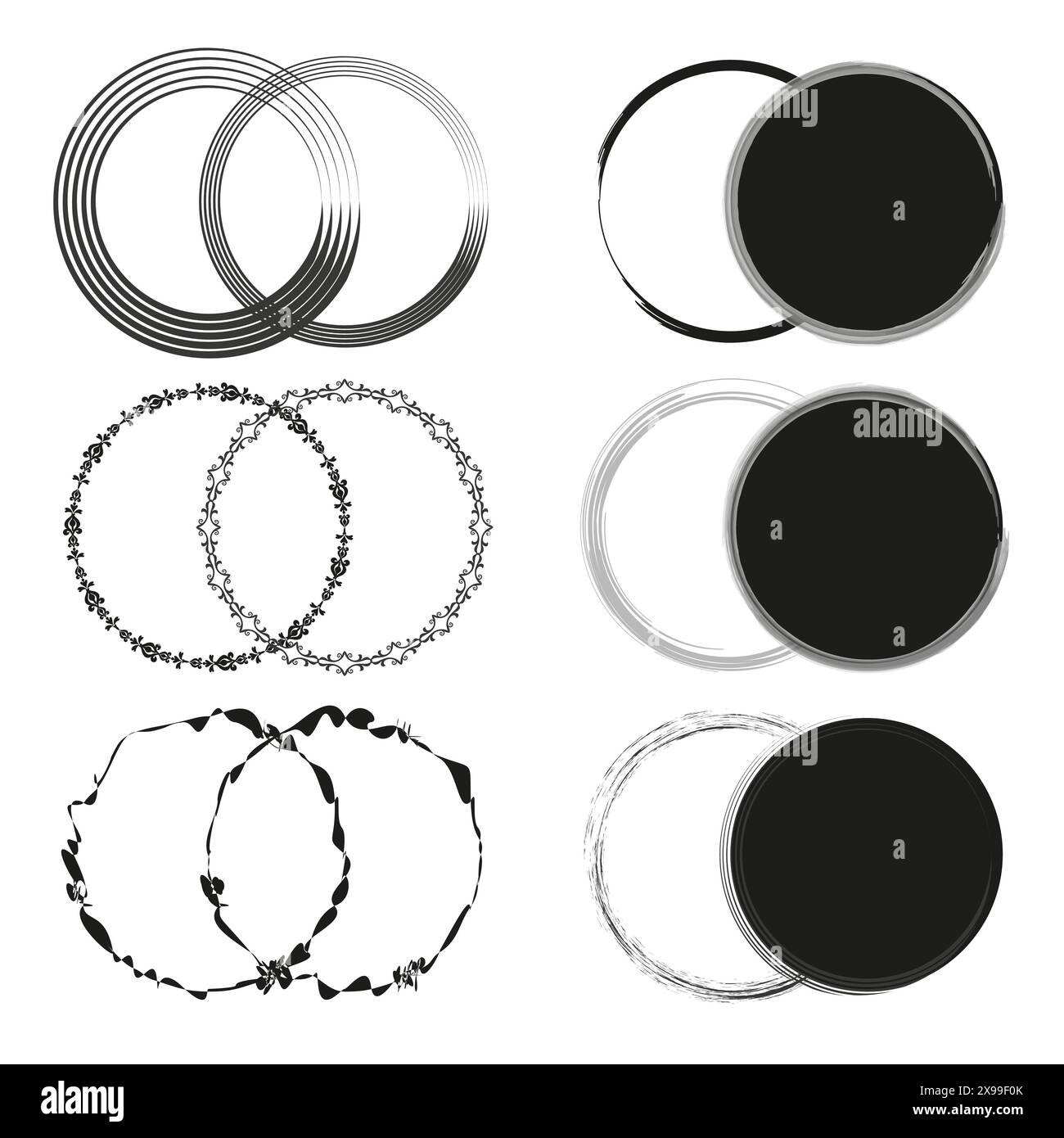 Decorative circle frames. Abstract round borders. Black and white ...