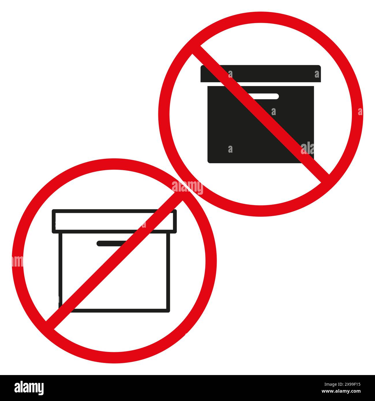 Prohibited storage box icons. No container allowed symbols. Ban on ...