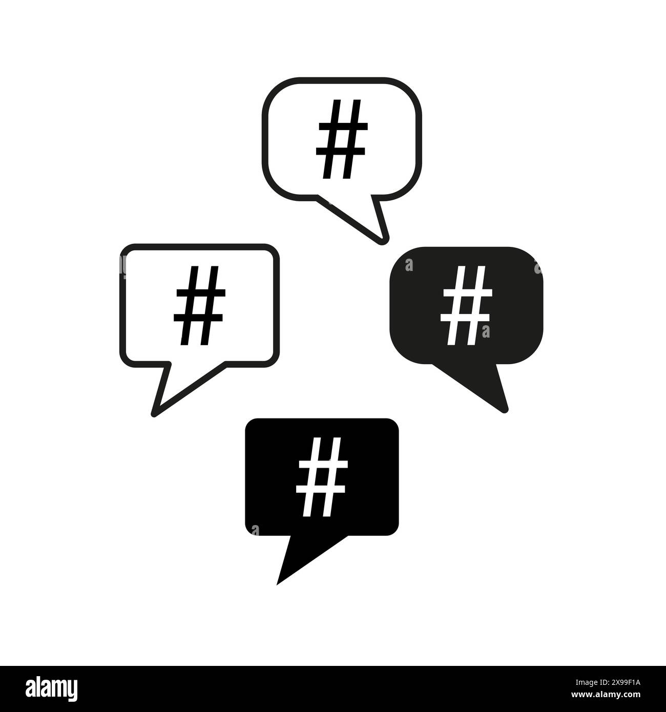 Hashtag speech bubbles. Social media icons. Trending topic symbols ...