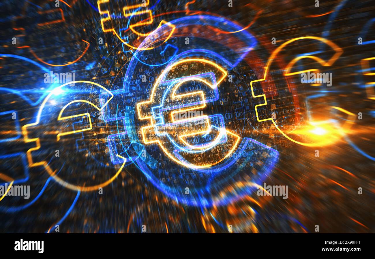Euro money EUR finance symbol digital concept. Network, cyber ...