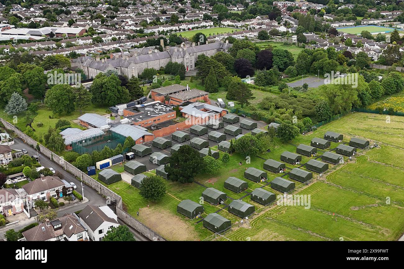 General views of tented accommodation for international protection ...