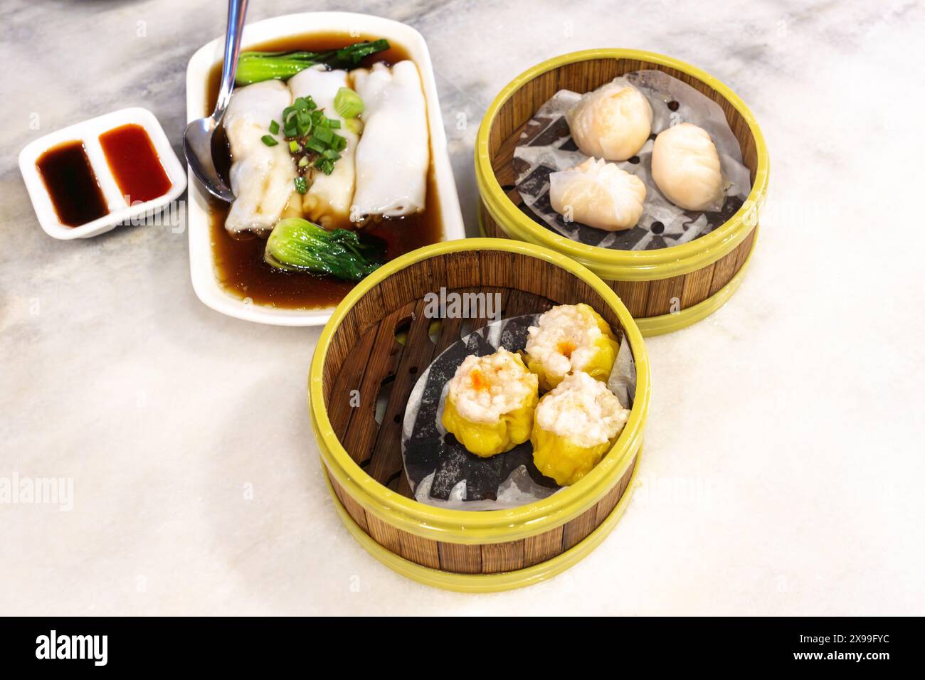 Cantonese Chinese Dim sum Food Menu with Dumplings of Shrimp and Pork ...