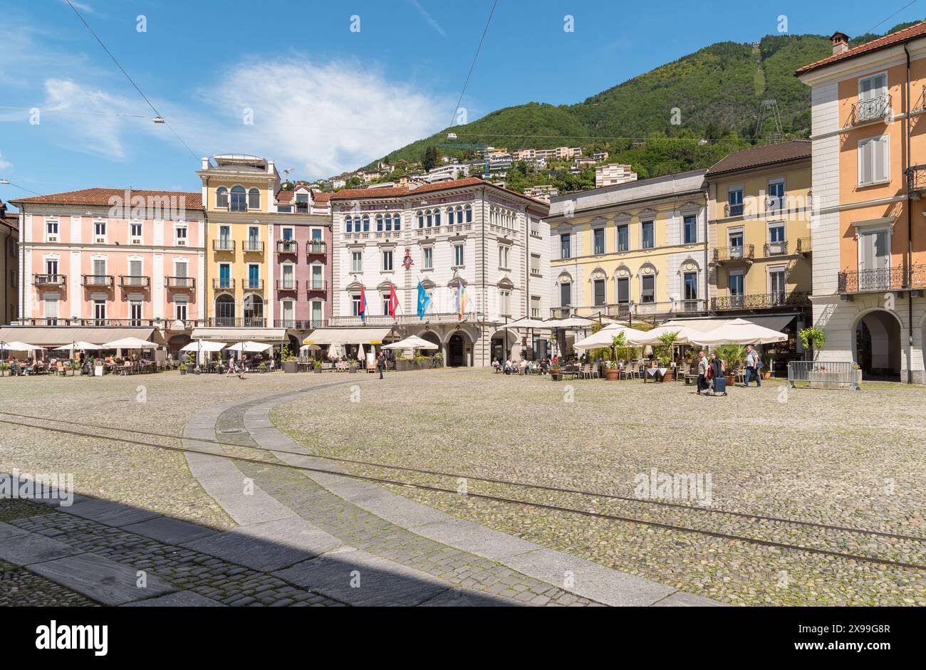 Locarno, Ticino, Switzerland - May 27, 2024: View of the famous Piazza ...