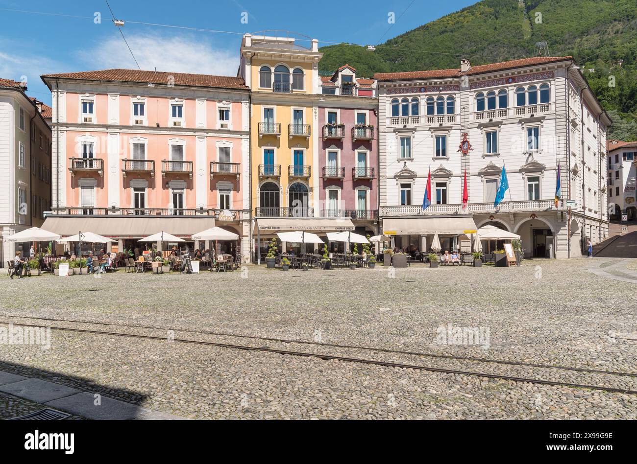 Locarno, Ticino, Switzerland - May 27, 2024: View of the famous Piazza ...