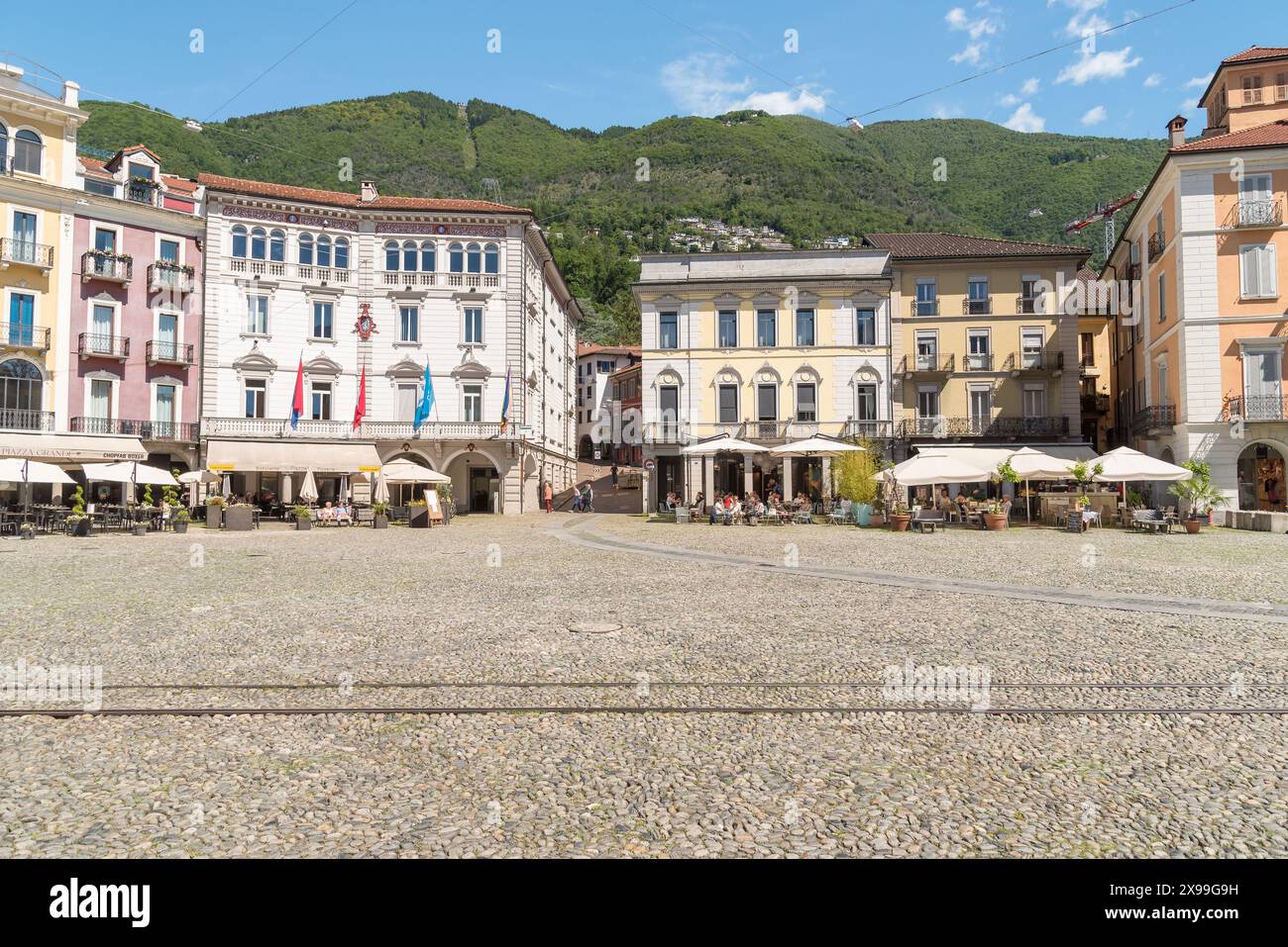 Locarno, Ticino, Switzerland - May 27, 2024: View of the famous Piazza ...