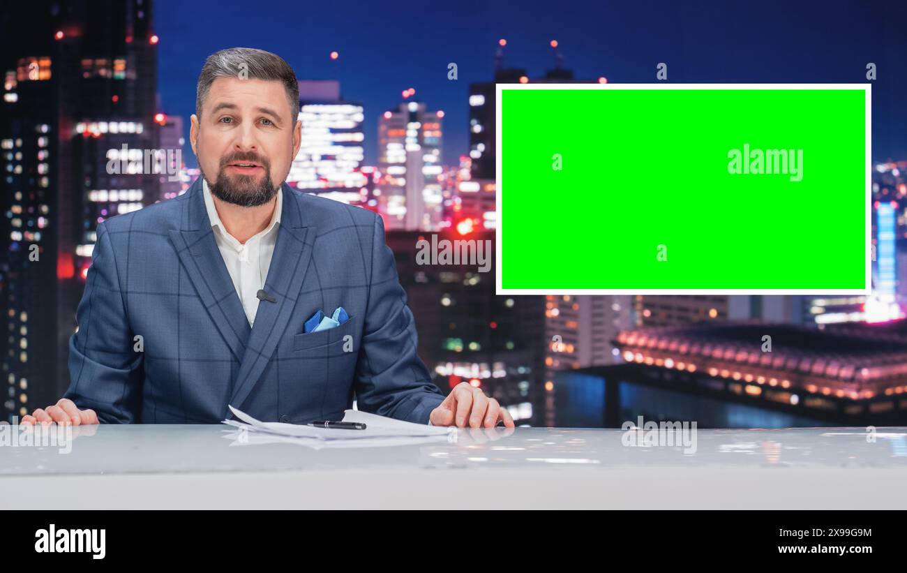 Late Night TV Talk Show Live News Program: Anchorman Presenter ...