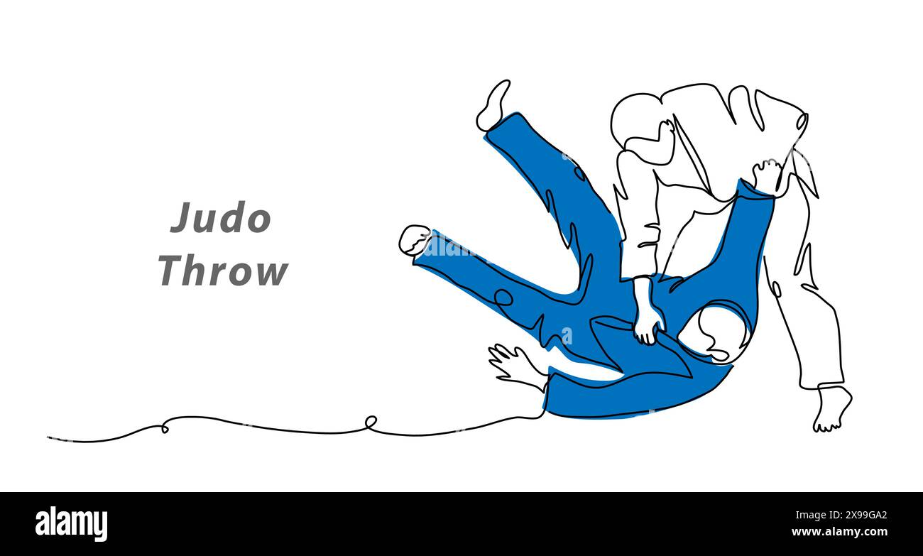 Judo throw vector background, banner, poster. One continuous line art drawing illustration of ...