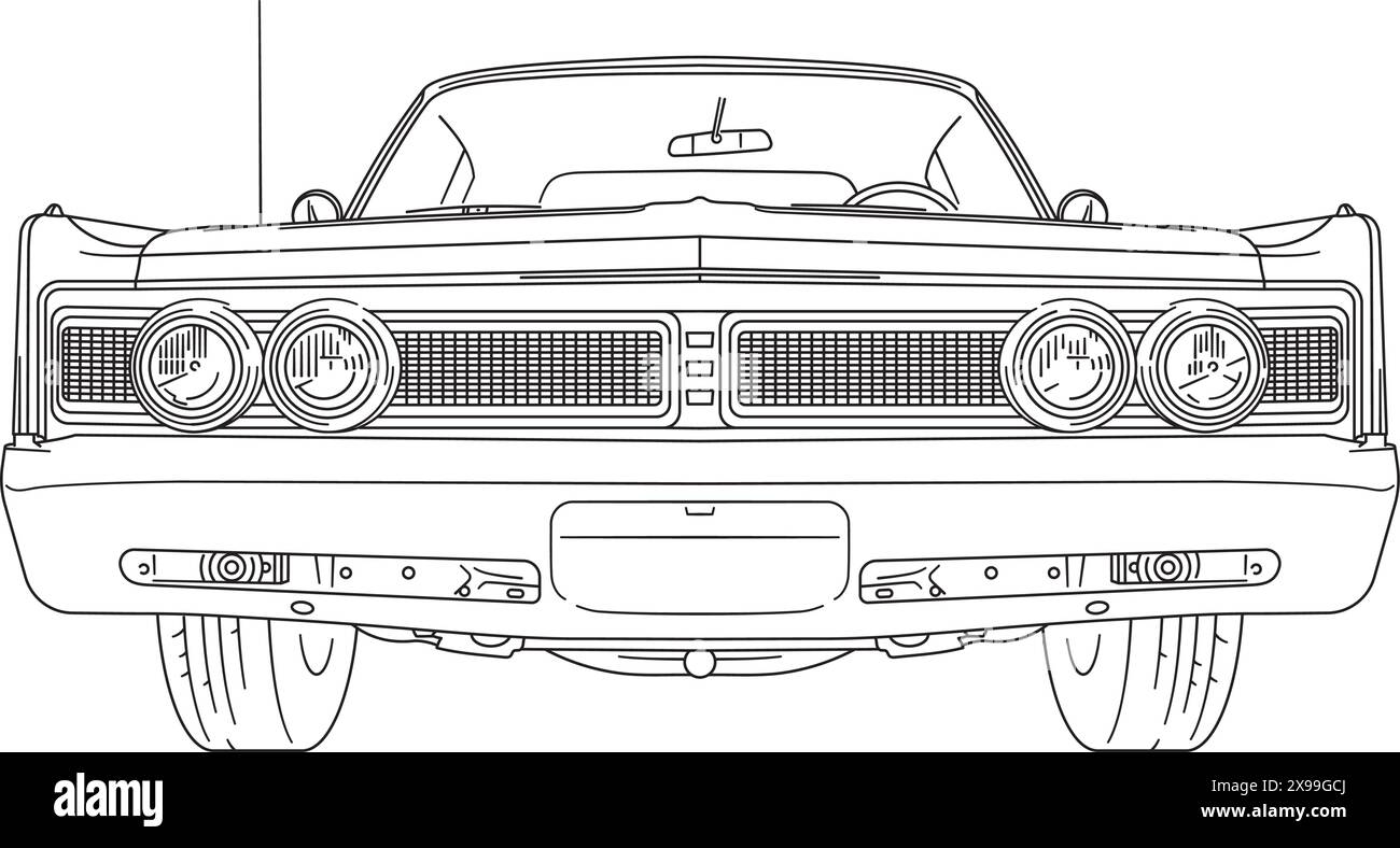 Vintage american muscle car from the 1960s low angle frontal view line ...