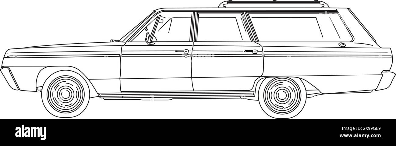 Vintage american station wagon from the 1960s side view line art vector ...