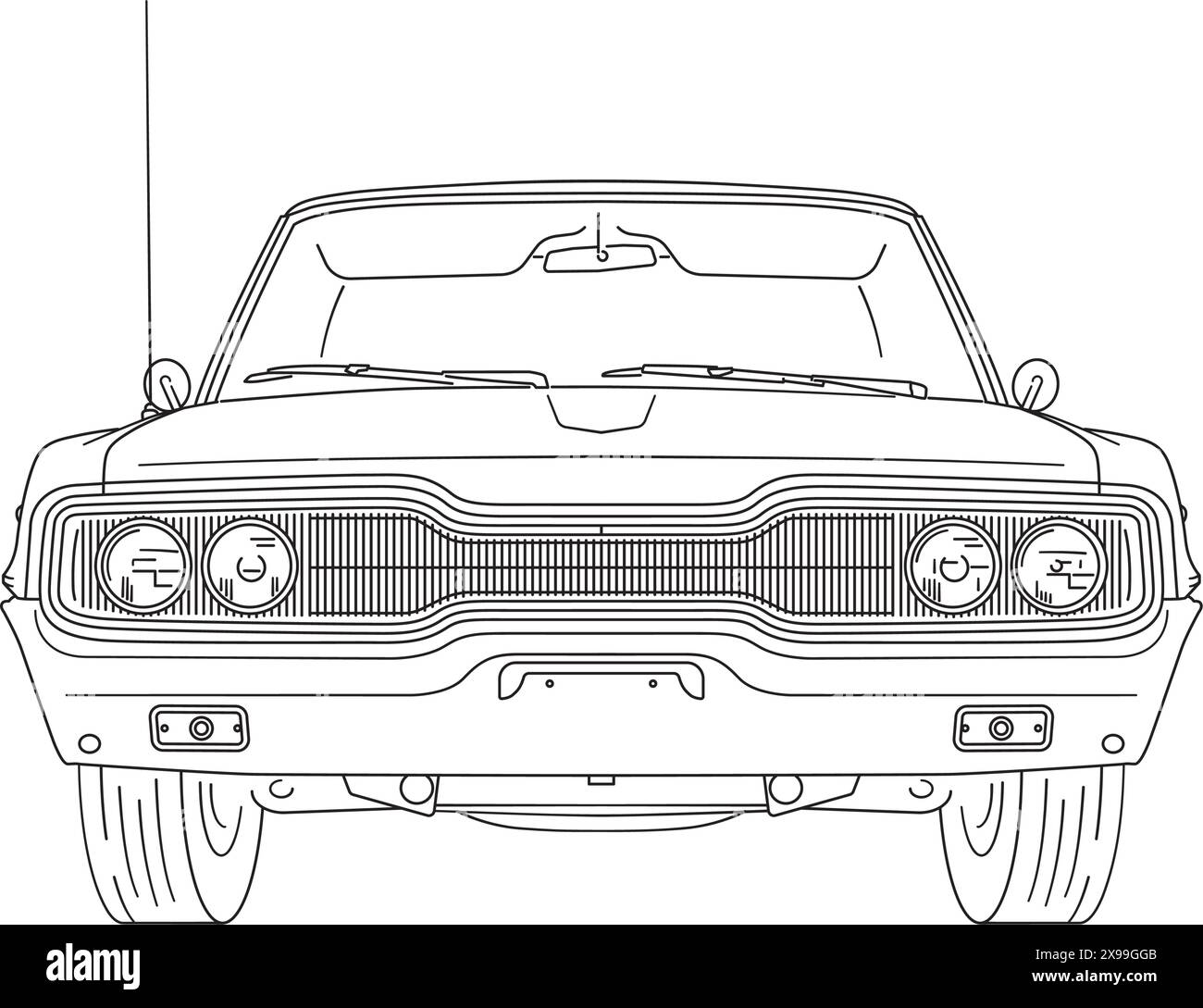 Vintage american muscle car from the 1960s low angle frontal view line ...