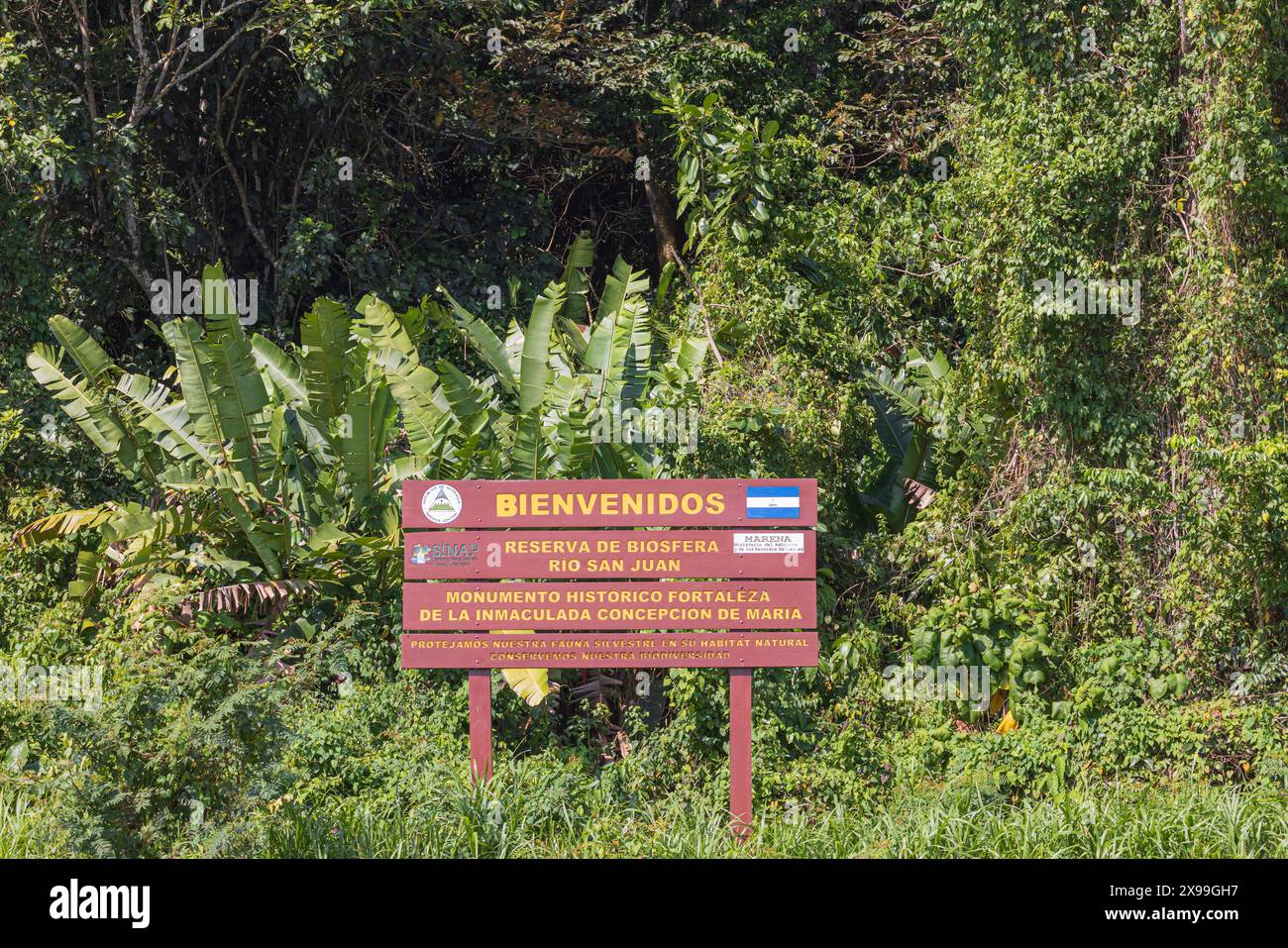 El Castillo , Nicaragua - March 11, 2024: Wellcome sign along the San ...