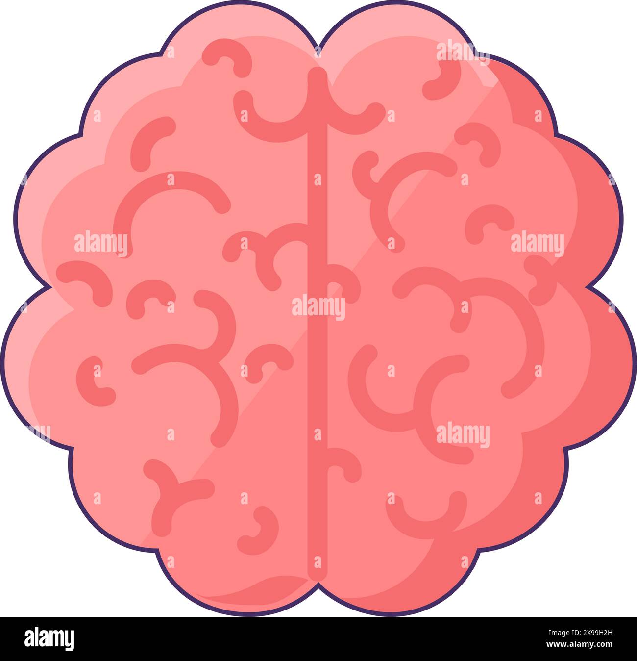 Human brain top view icon. Convolutions of human brain organ, medical ...