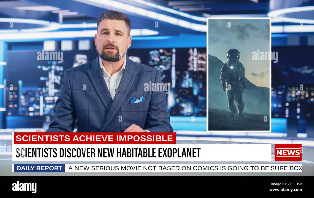 Split Screen TV News Live Report: Anchor Talks. Reportage Montage ...