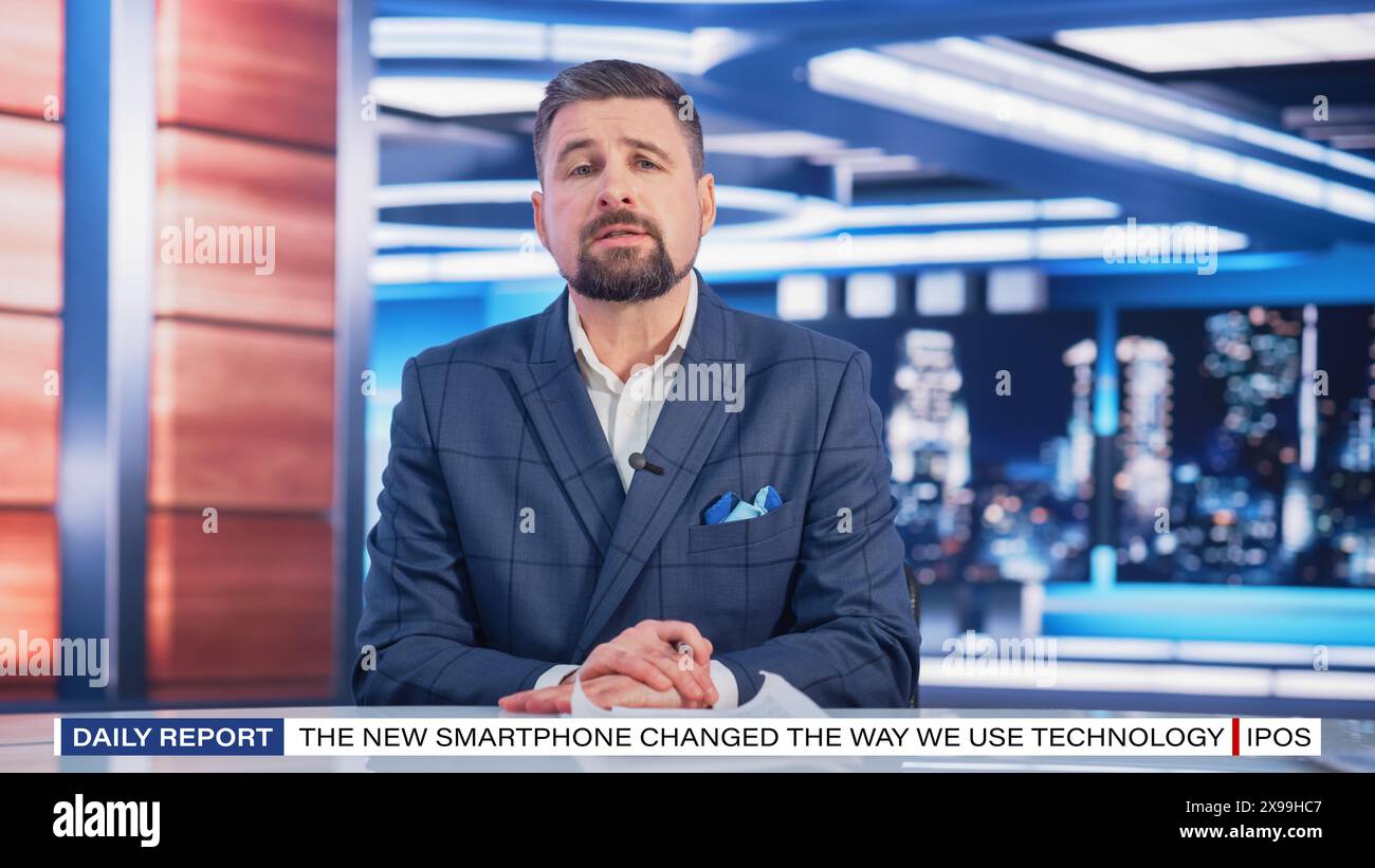 Daily News TV Program: Anchor Presenter Reporting on Business, Economy ...