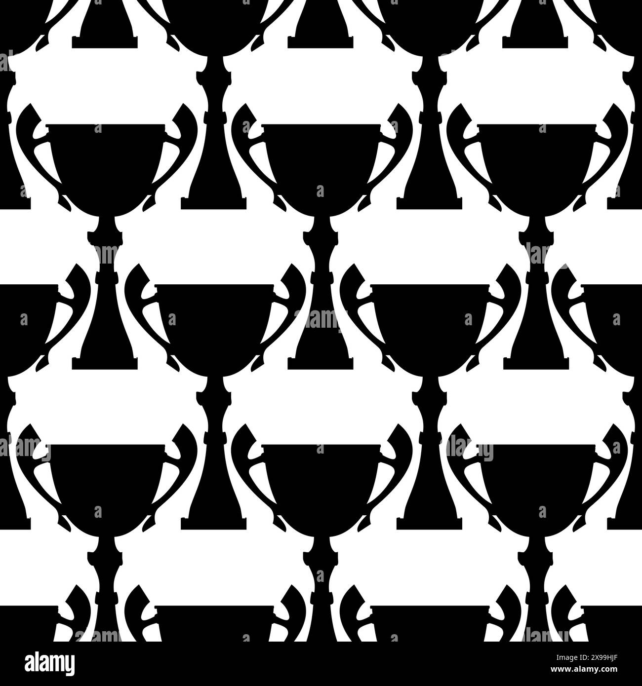 Winner trophy cup seamless pattern. Black simple silhouette texture ...
