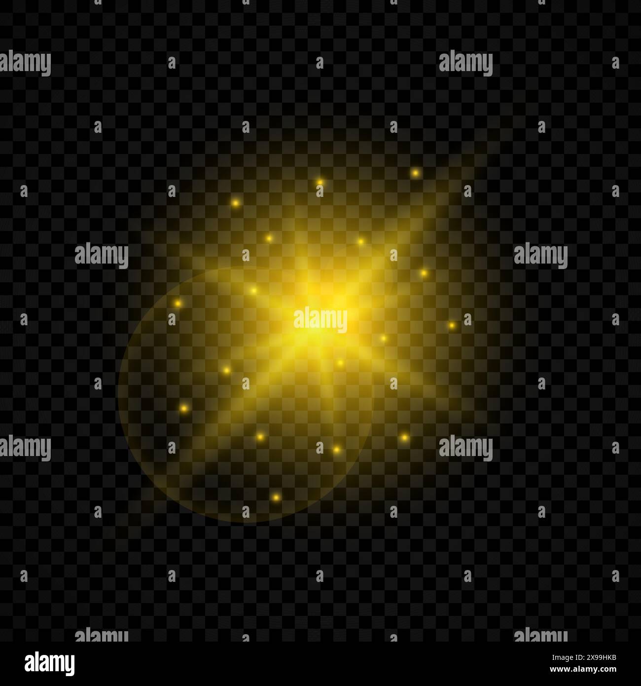 Light effect of lens flares. Yellow glowing lights starburst effects with sparkles on a ...