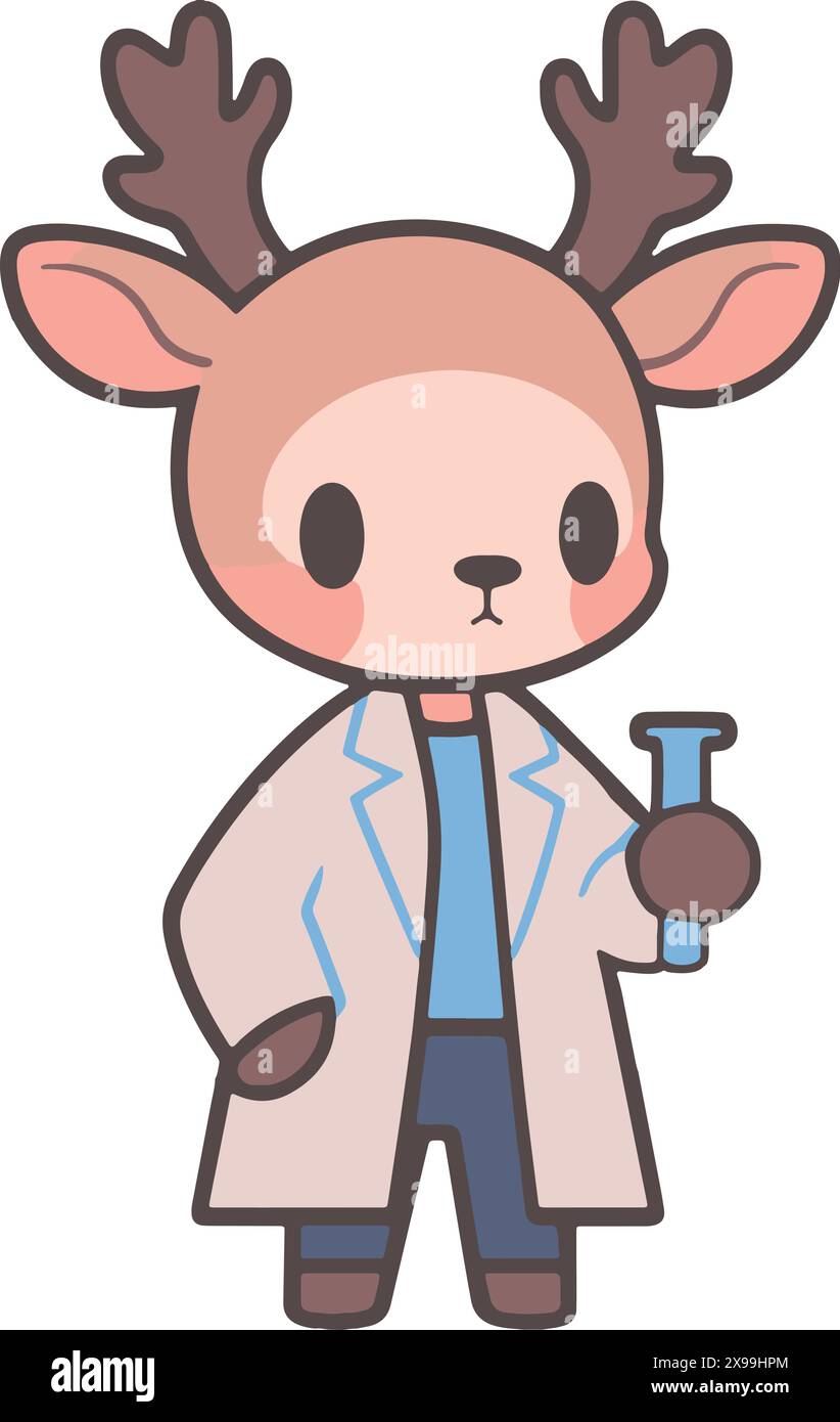 Deer Animal Friends Became Scientists, Cute Cartoon Style Vector ...