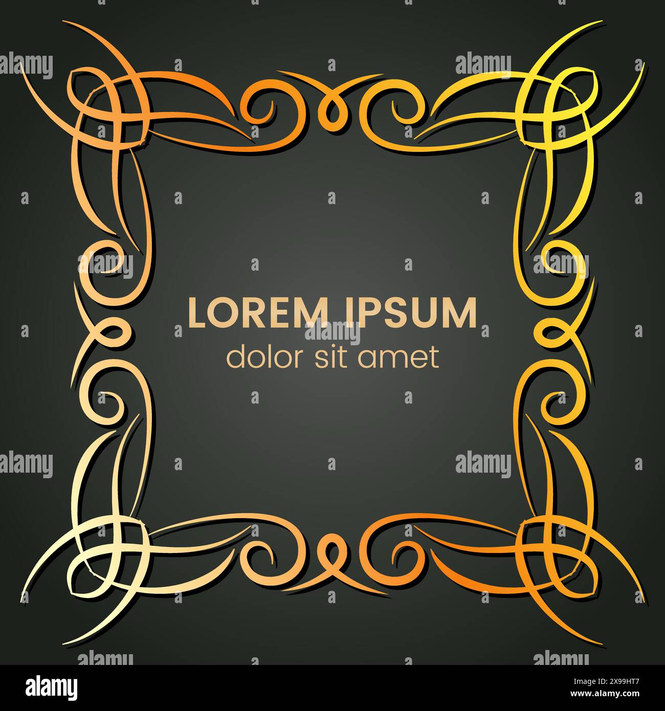 A square golden monogram element on a dark background. Vector ...