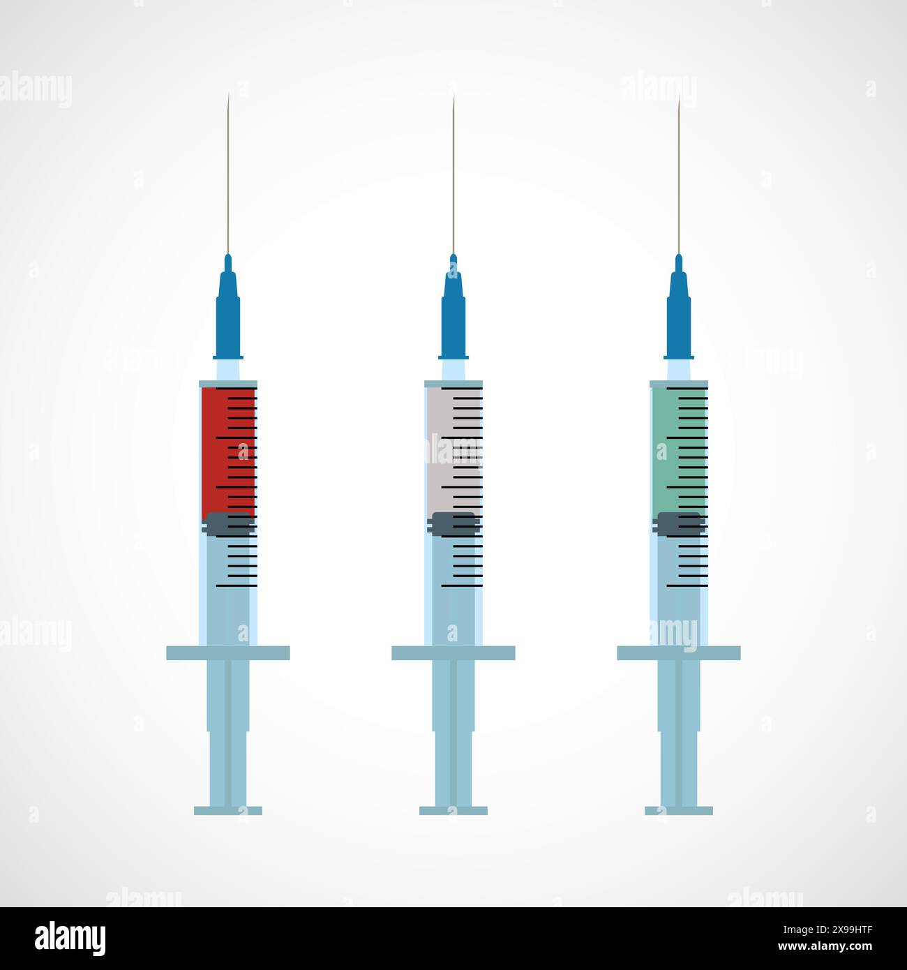 Syringe with three different injections. Medical instrument. Single-use ...