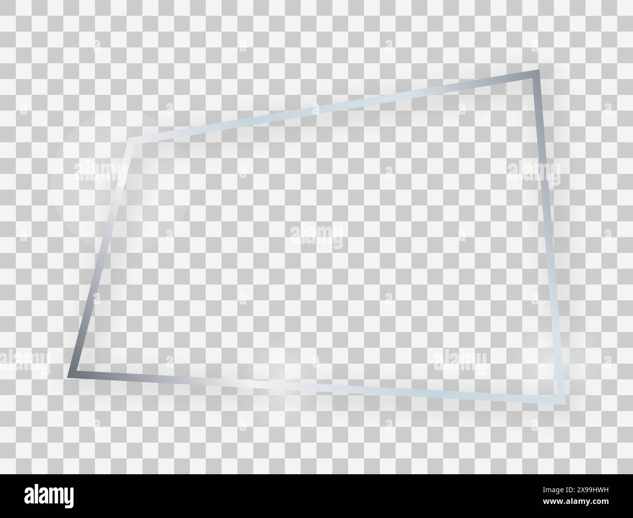 Silver shiny rectangular frame with glowing effects and shadows on ...