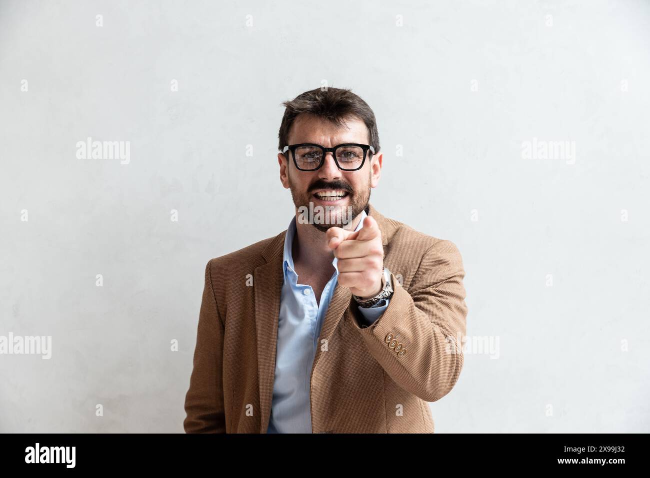 I choose you. Smiling successful business man point you, want you, half ...