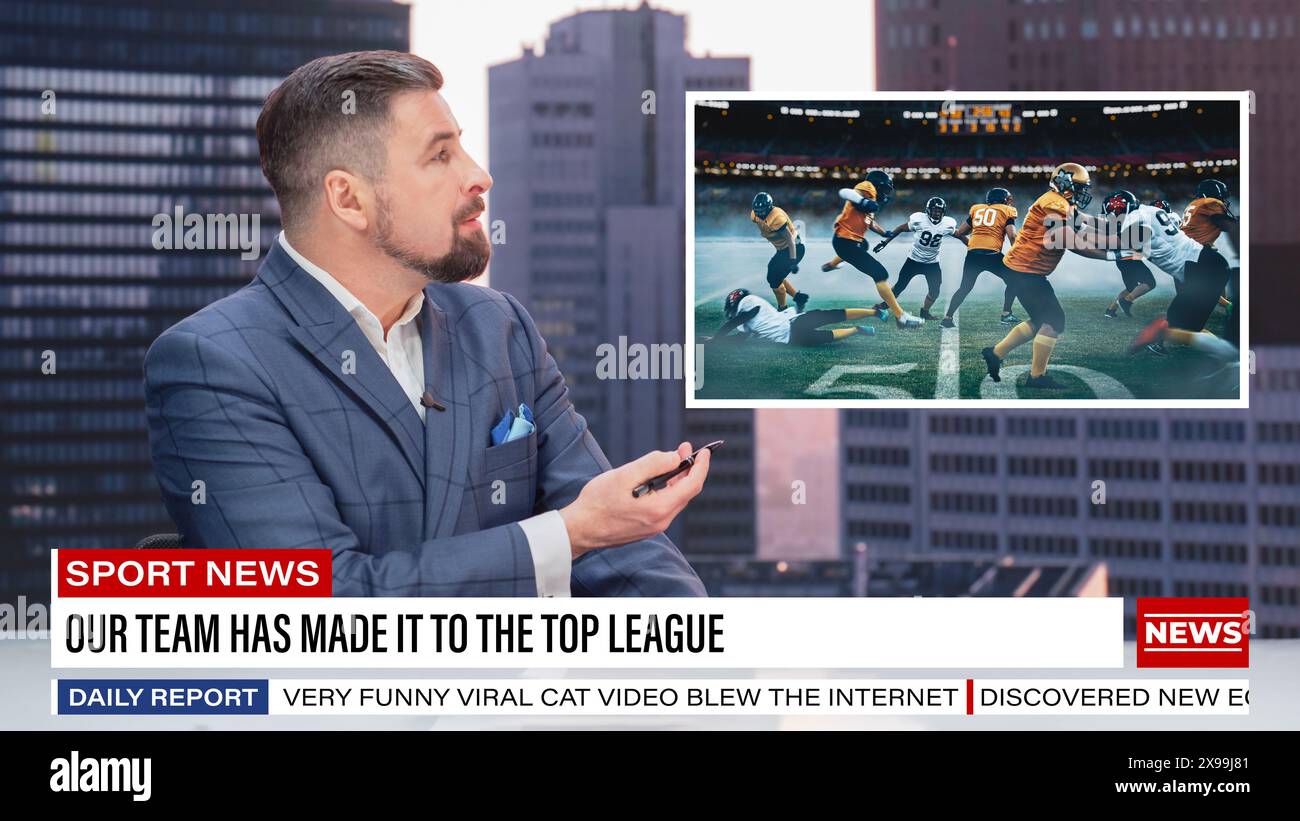 Split Screen TV News Live Report: Anchorman Talks. Reportage Montage ...