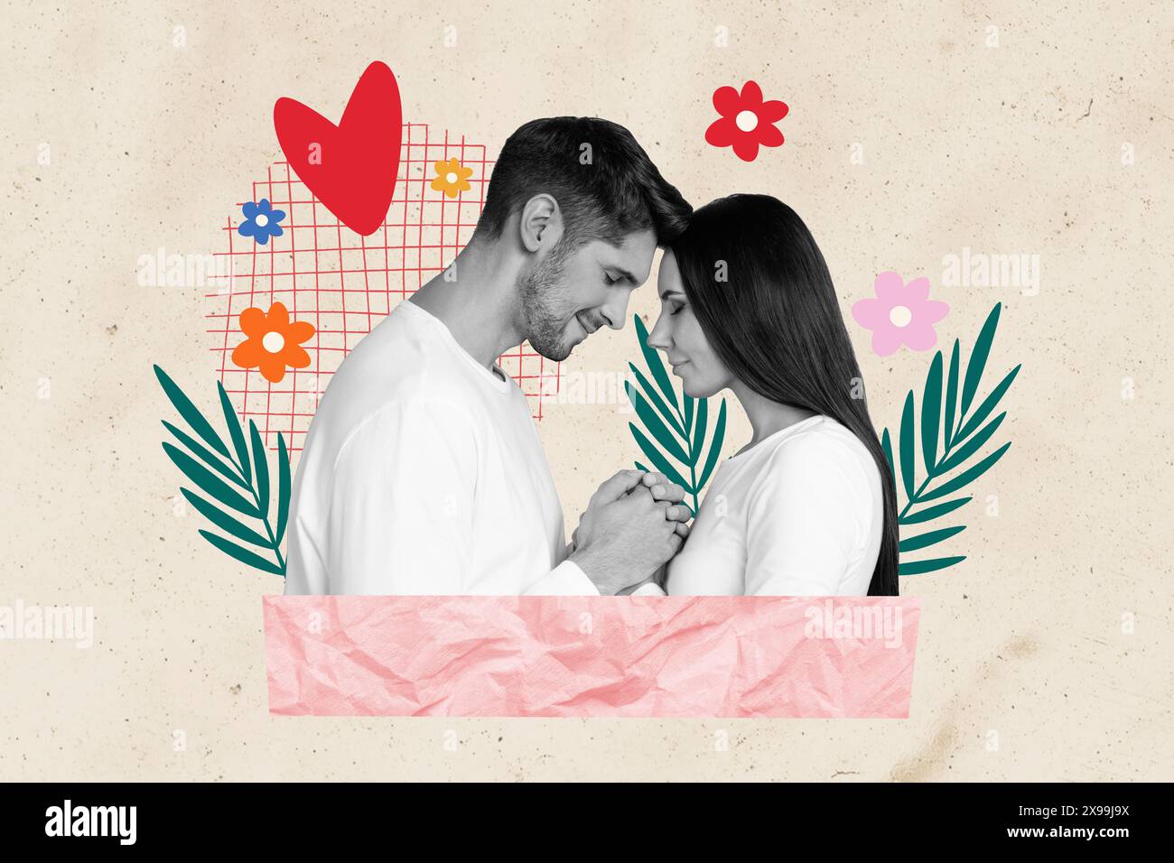 Greeting poster creative collage of two people couple make warm ...