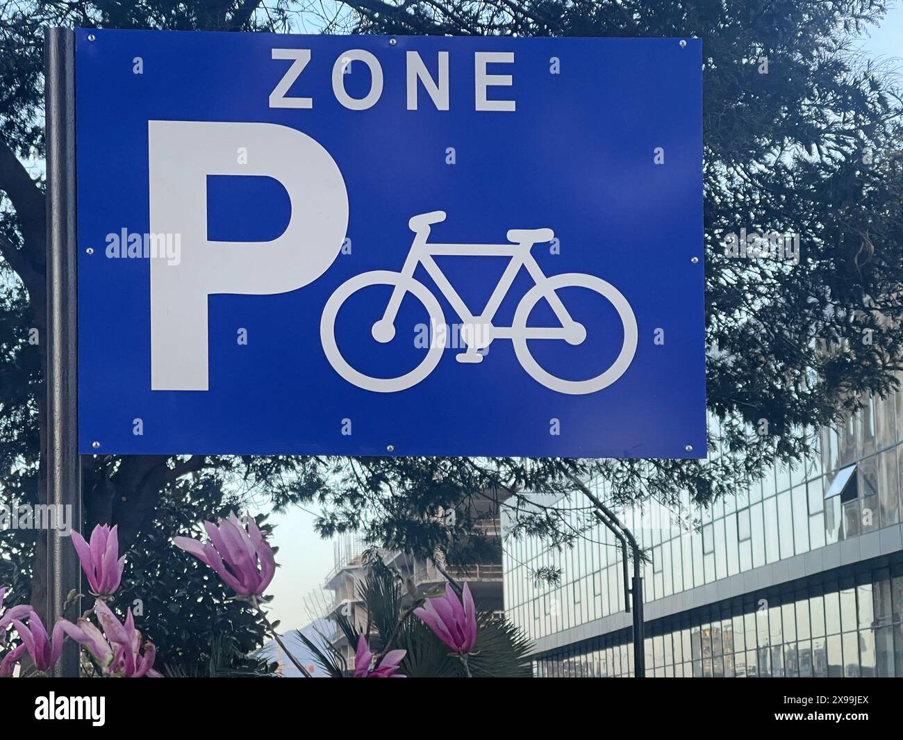 Traffic sign bicycle area. Bicycle zone outdoors photo Stock Photo - Alamy