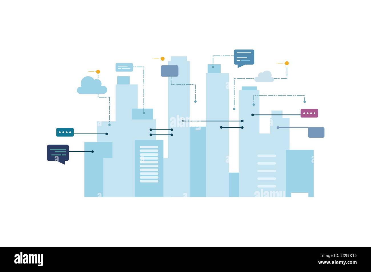 Urban cityscape with communication icon. Cloud system concept. data center. cloud communication ...