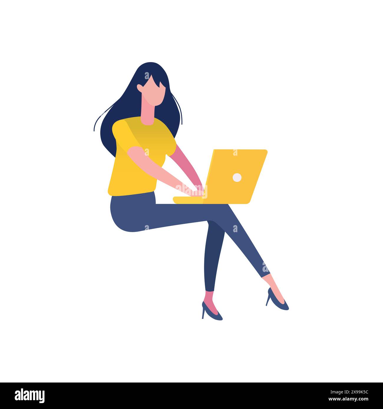 Woman sitting and working isolated on white background. Concept illustration for working ...