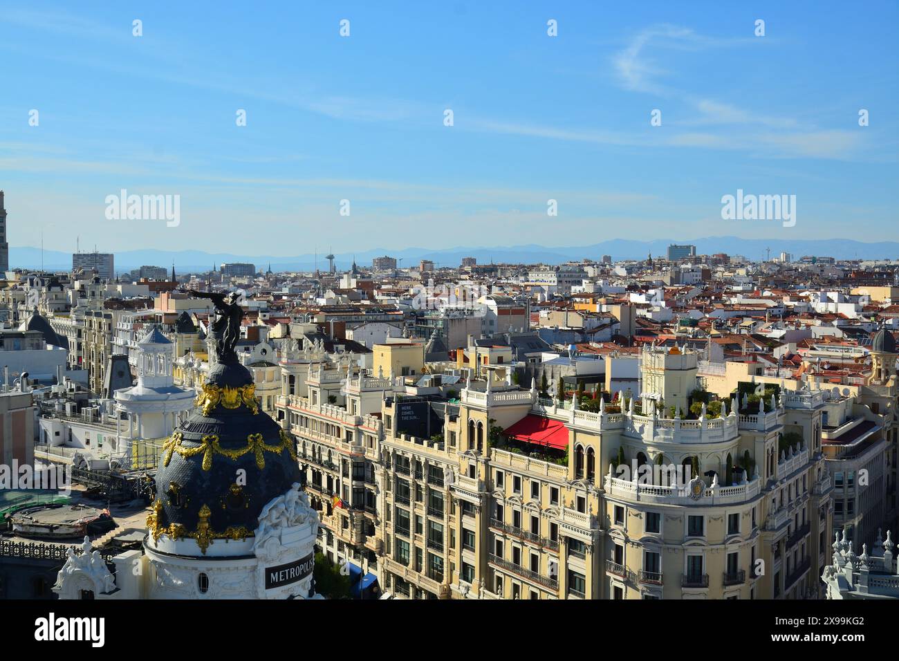 Madrid, Spain - April 13, 2024. The dome of the Metropolis Building ...