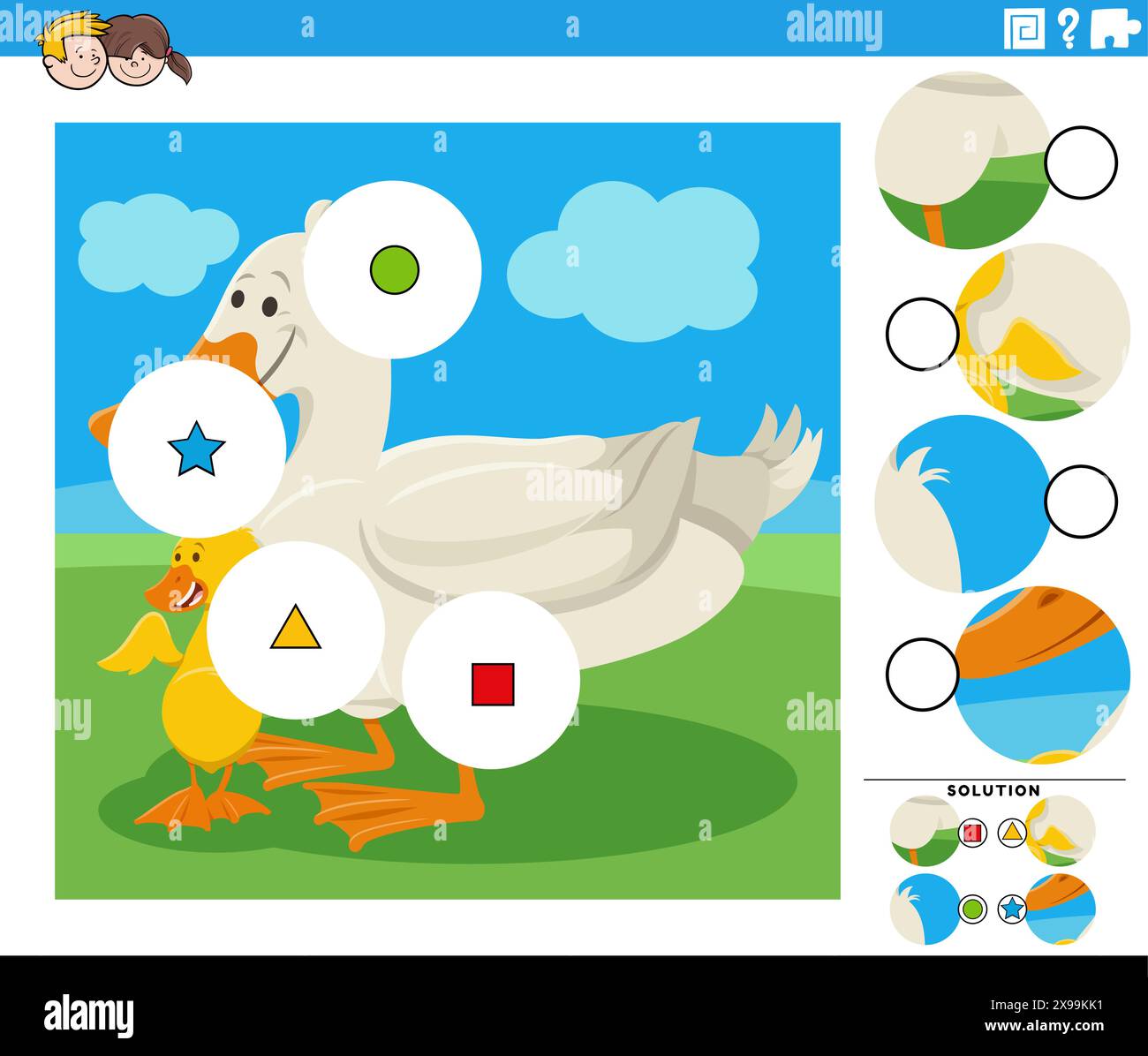 Cartoon illustration of educational match the pieces jigsaw puzzle game ...